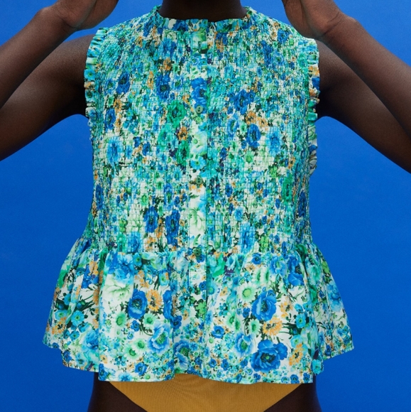 Zara | Tops | Nwt Zara Floral Smocked Button Up Shell | Poshmark